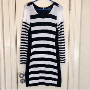 a.n.a | Dresses | Ana Black White Striped Longsleeve Mini Dress | Poshmark